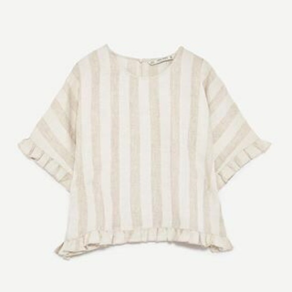 Zara | Tops | Nwt Zara Ruffled Sleeve Linen Boxy Blouse | Poshmark